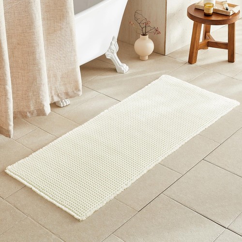White Long Bathroom Rugs, Waffle Runner Rug Bathroom Non Slip Washable ...
