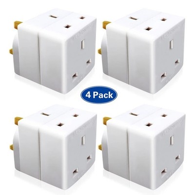 2 WAY 3 PIN ADAPTER SOCKET HOUSEHOLD MULTI PLUG UK MAINS 3AMP DOUBLE ...
