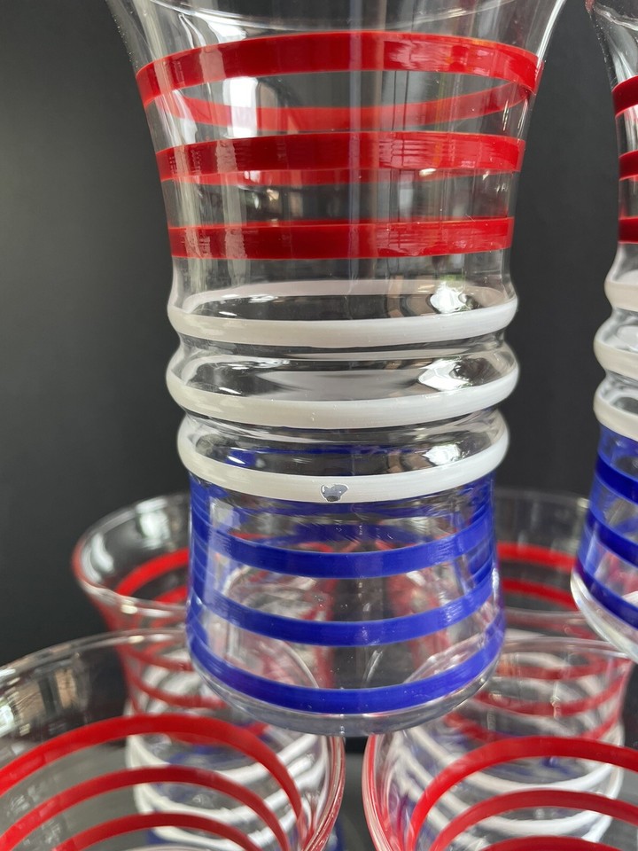 8 Vintage Betsy Ross Anchor Hocking Drinking Glass Red White Blue ...