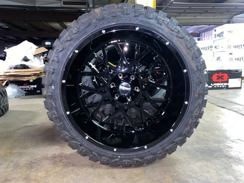 22x12 Vision Rocker Black Wheels 33" Atturo MT Tires 6x5.5 GMC Sierra ...