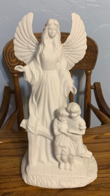 Estate Sale Vintage Porcelain 11 1/2" Angel Watching Over Children ...