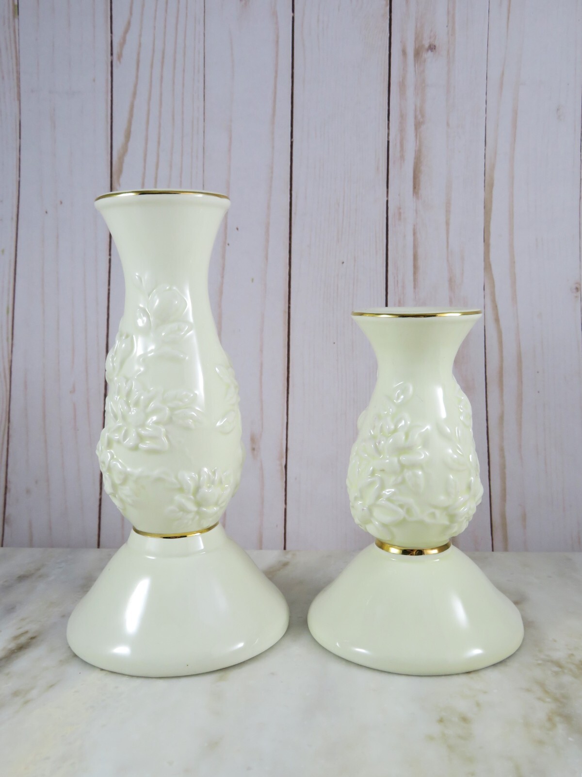 Ceramic Taper Candle Holders Pair Cream Color Embossed Botanicals By ...