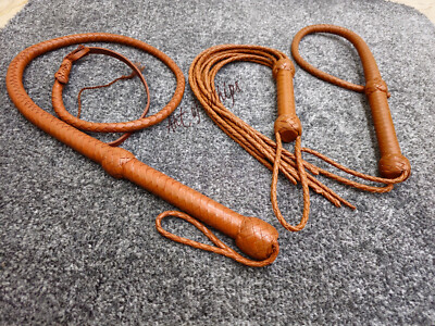 Top Cowhide Leather Set 4 Feet Bullwhip 31'' Kinky Whip & 9 Tails ...