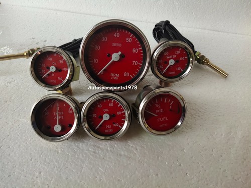Smiths Kit 52mm Température + Huile + Psi +Carburant+Ampère+0-80 RPM 100MM RC | eBay