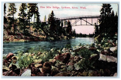 c1910 Nine Mile Bridge Lake Exterior View Spokane River Washington WA ...