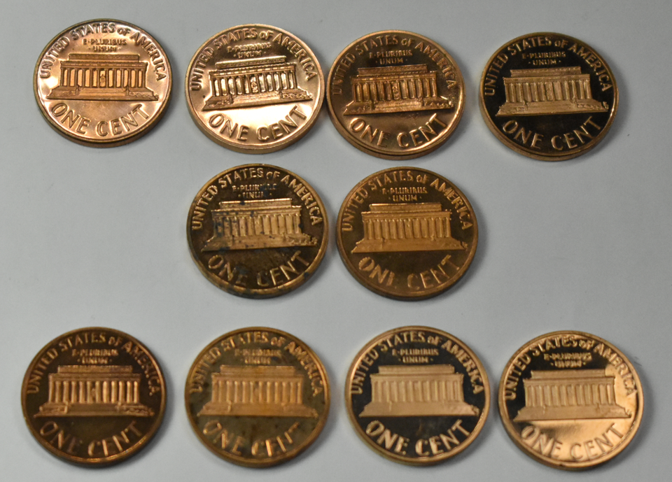 1970-1979 S Proof Lincoln Memorial Cent 10 Proof Pennies With Problem ...