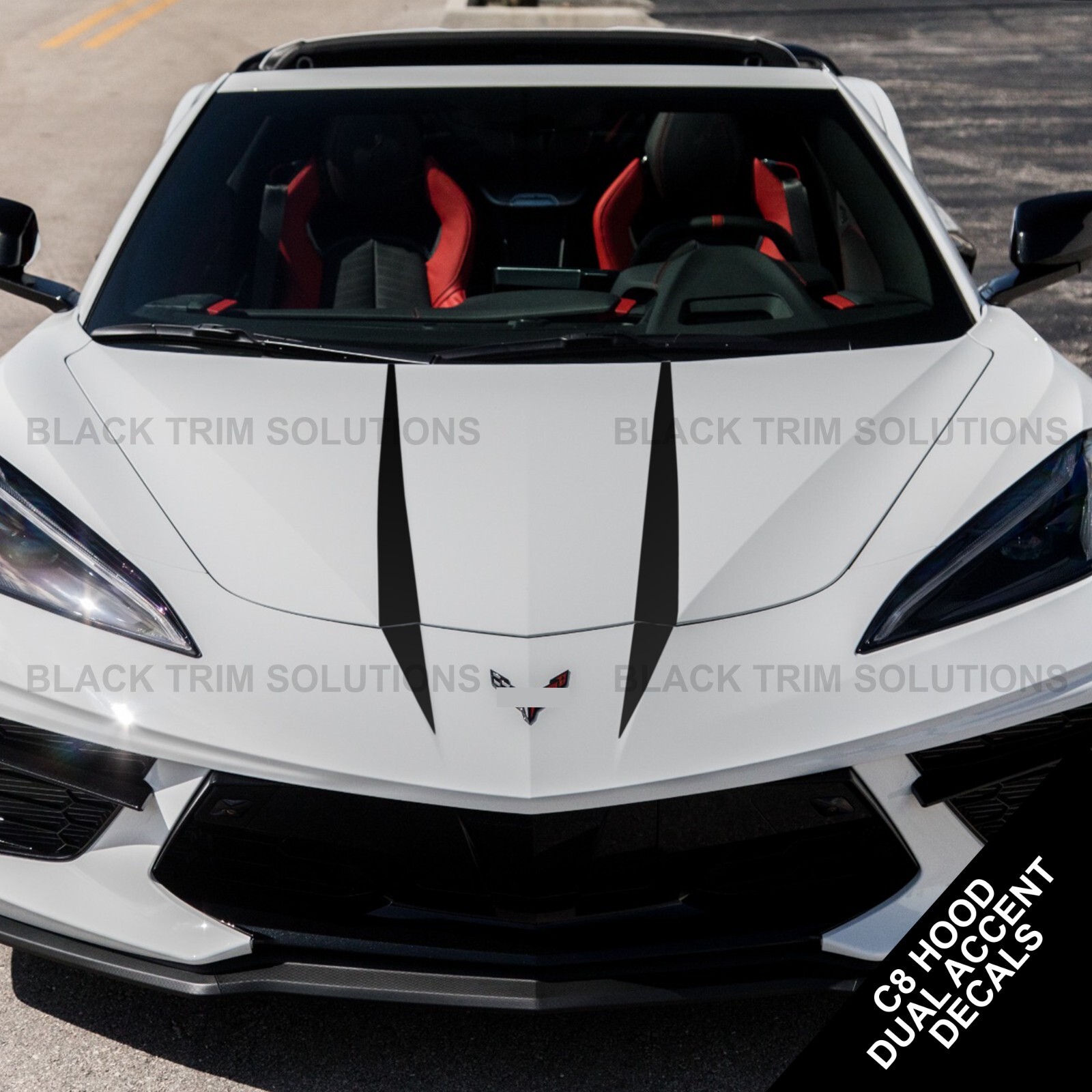 For C8 Corvette 2020-24 BLACK Hood Front Graphic Decal Dual Spear ...