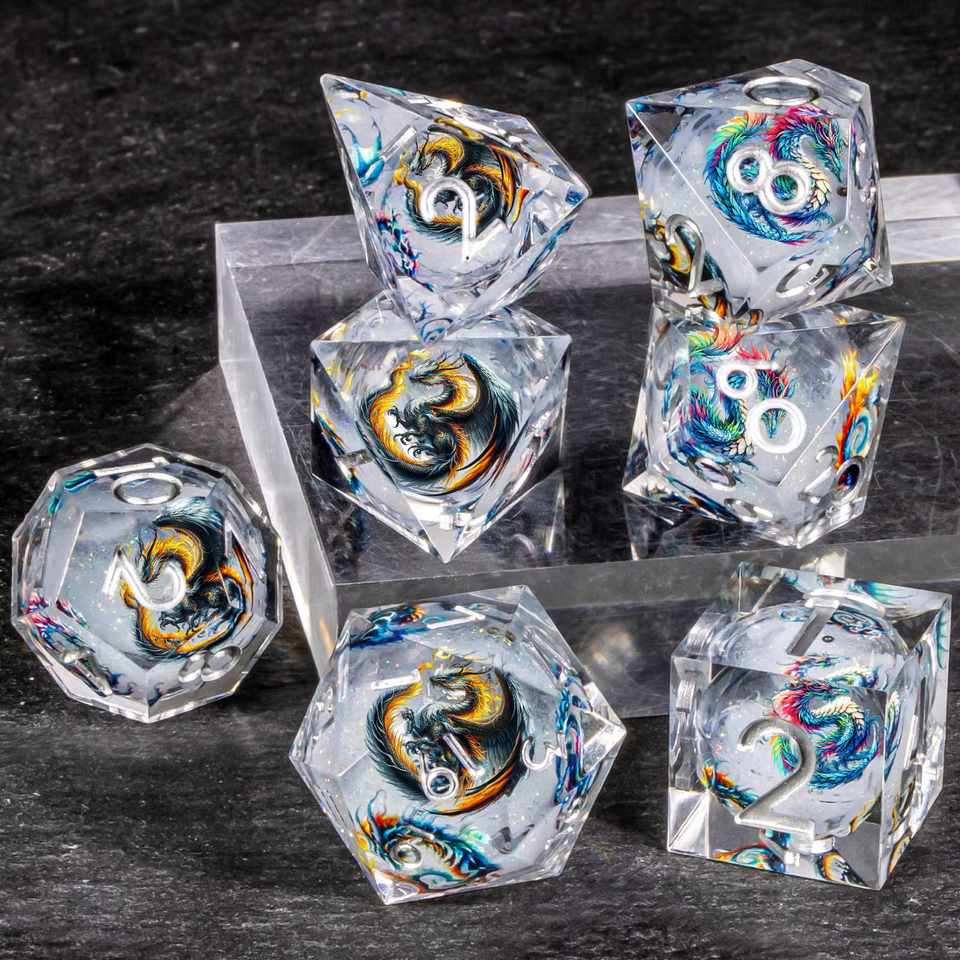 DND Dragon Liquid Core Dice Set, 7Pcs Sharp Edge Dice Set Dungeon and ...
