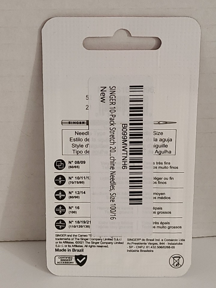 Singer 2045 Stretch Round Sharp Point Sewing Machine Needle Size16/100 ...