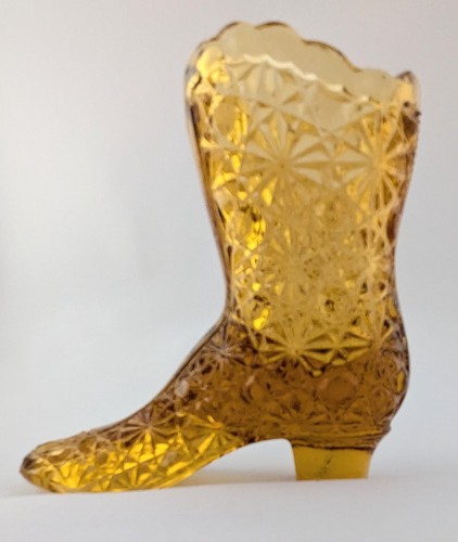 Amber Glass Boot, Daisy and Button Pattern, Match holder , ~4" tall | eBay