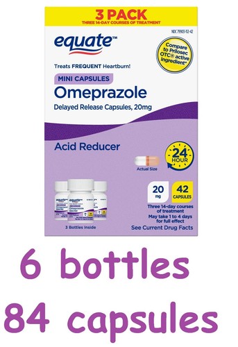 6X Equate Omeprazole acid reflux GERD reducer delayed release MINI caps ...