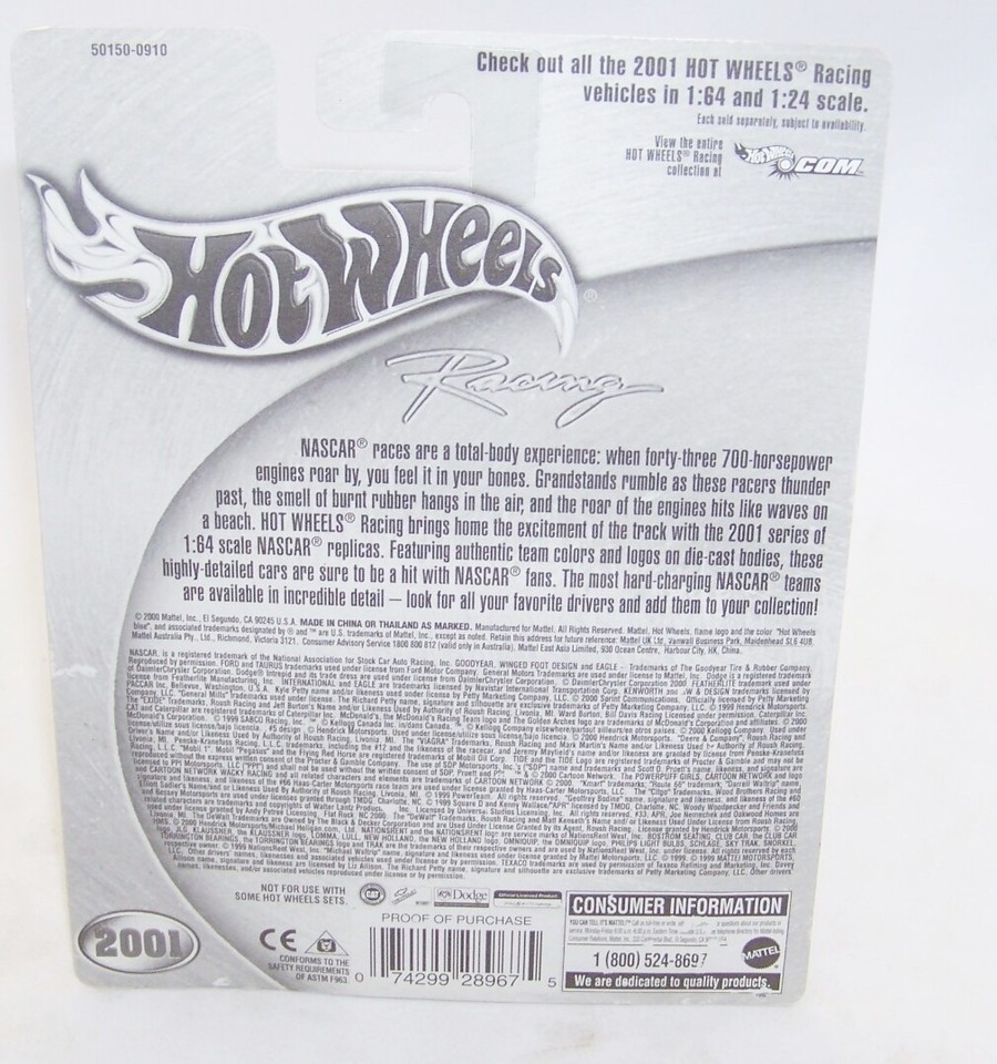 1:64 2001 HOT WHEELS RACING NASCAR PIT BOARD #96 MCDONALDS ANDY HOUSTON ...