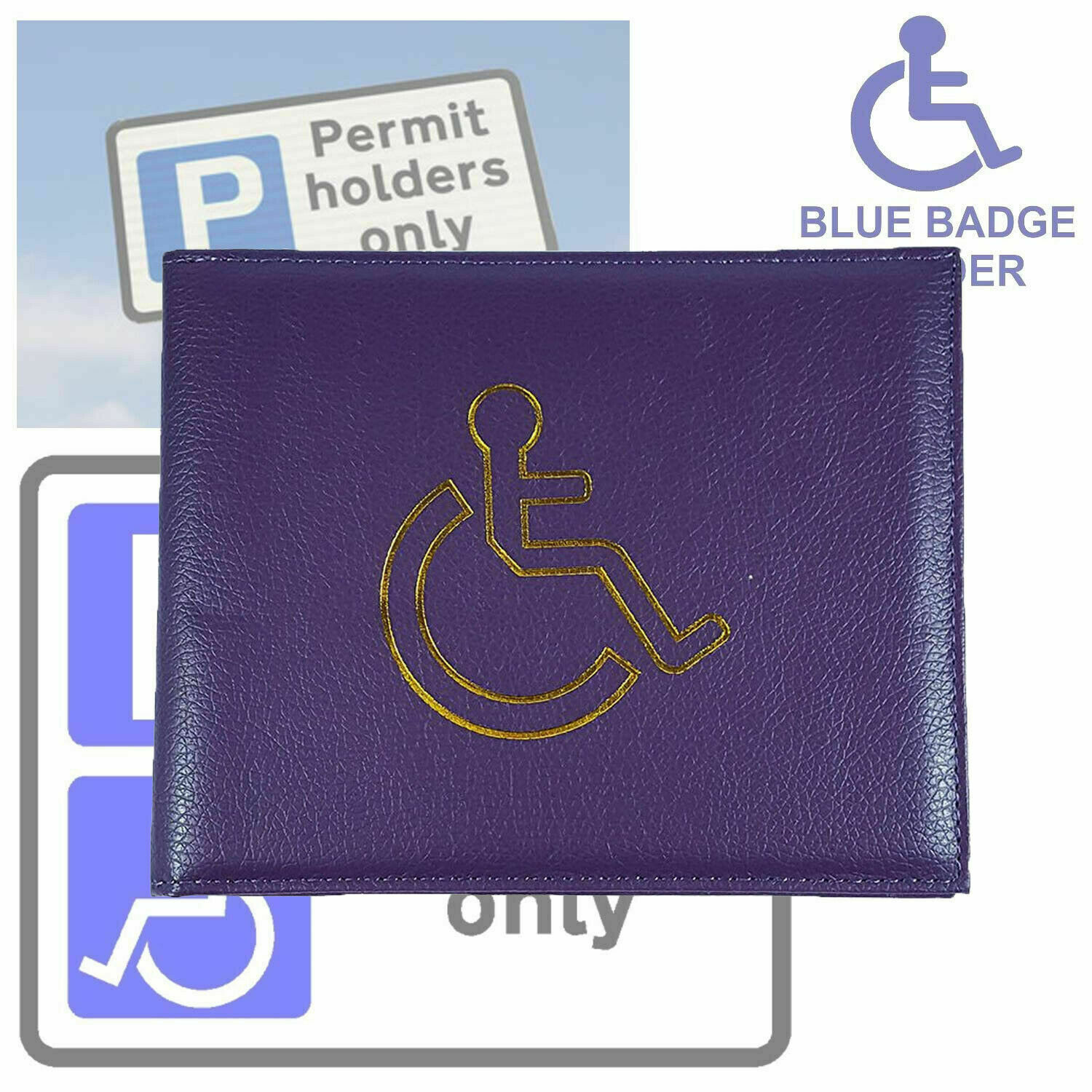 LEATHER DISABLED BADGE HOLDER WALLET PARKING BLUE DISABILITY COVER ...