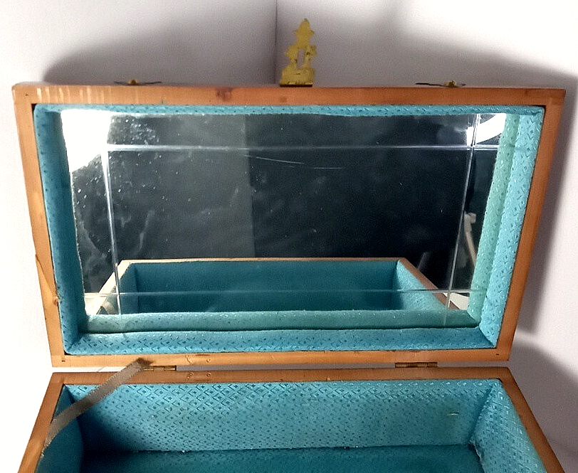 Cedar Wood Box/Chest Cloth Lined Etched Mirror Brass Accents/Handles ...