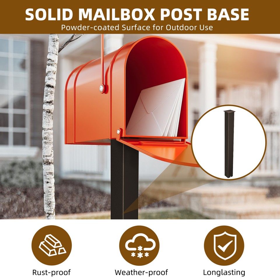 43'' Mailbox Post Stand Steel Rust-Proof Anti-Corrosion w/ Drainage ...