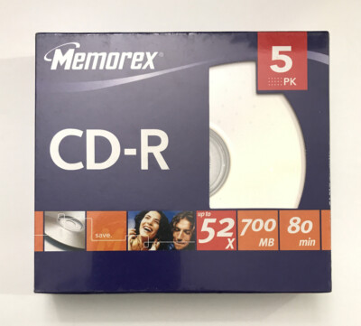 NEW Sealed Memorex CD-R 5 Pack Recordable 52x 700MB 80Min Slim Jewel ...