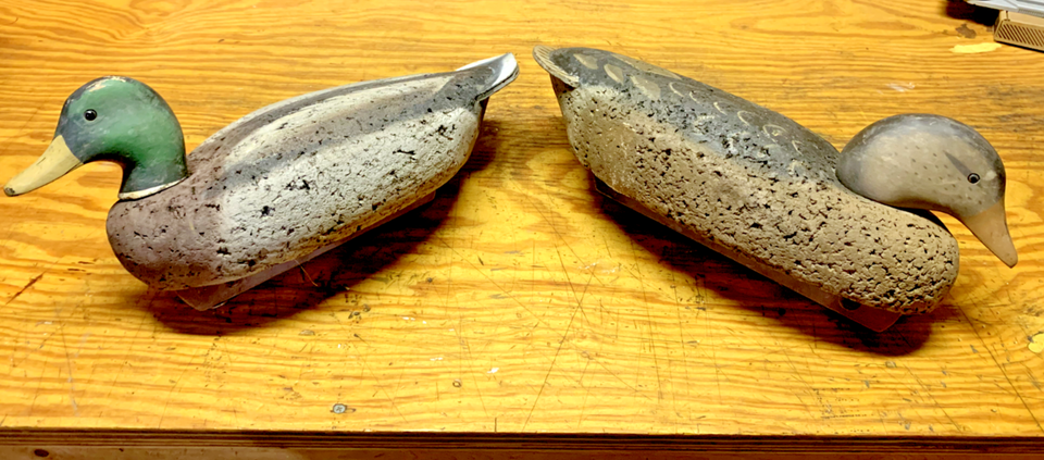 L L Bean Coastal Mallard Drake and Hen Pair Cork Bodied Working Decoys ...