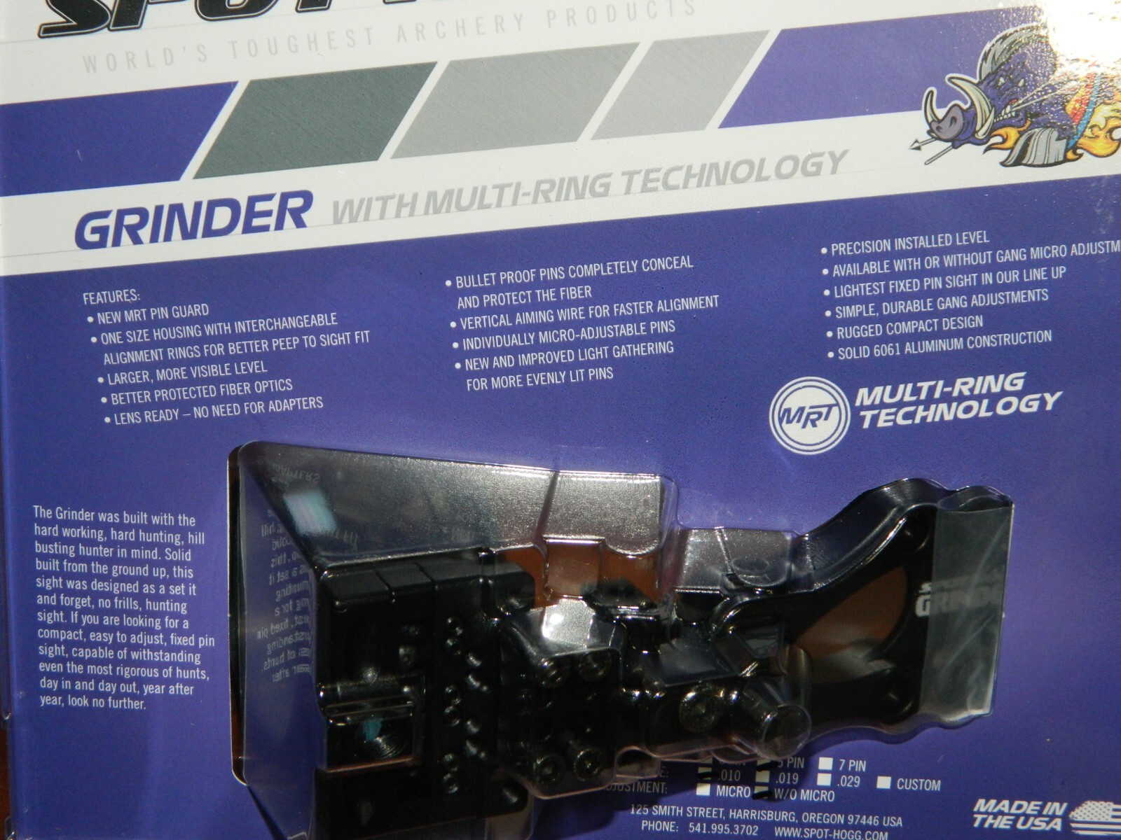NEW Spot Hogg Grinder MRT 5 Pin Bow Sight- LEFT Handed, .010 Pin Size ...