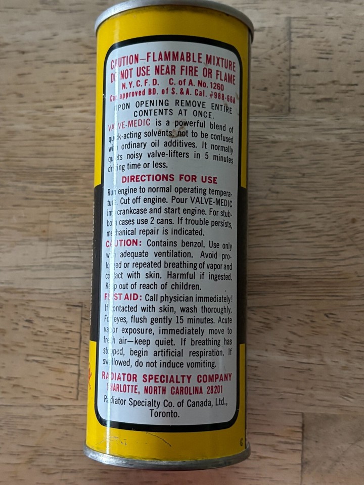 Valve Medic Concentrate - Vintage - 8 FL. Oz. Can - Sealed & Full ...
