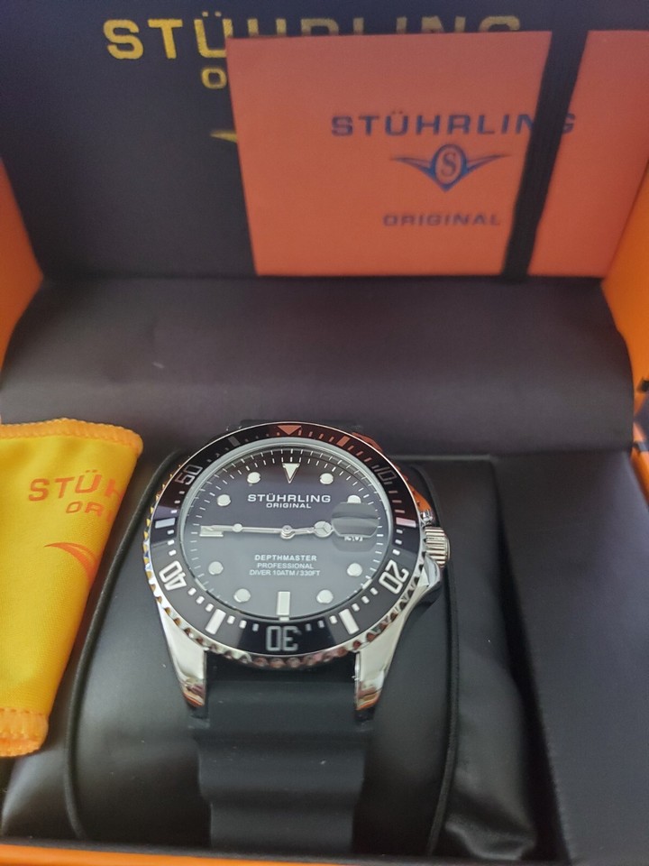 Nice Stuhrling Depthmaster Men's 100M Diver Watch New In Box | eBay