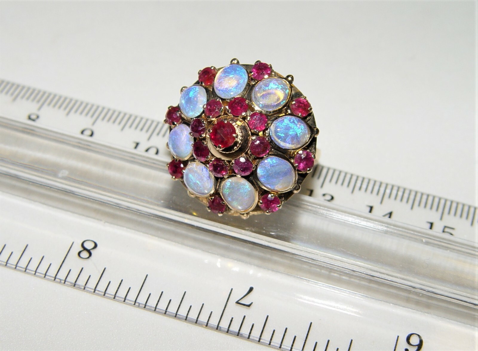 Antique 2.50CT(Est.) Ruby and Opal Dome filigree Ring 18K Rose Gold s-7 ...