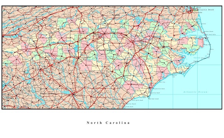 NORTH CAROLINA STATE ROAD MAP GLOSSY POSTER PICTURE PHOTO BANNER NC ...