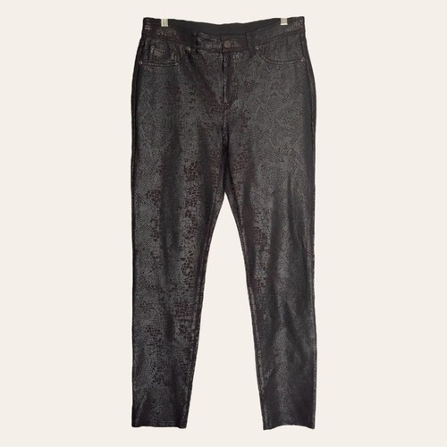 Chico’s Faux Leather Reptile Pants Sz 1 (M) Espresso Stretchy Slimming ...