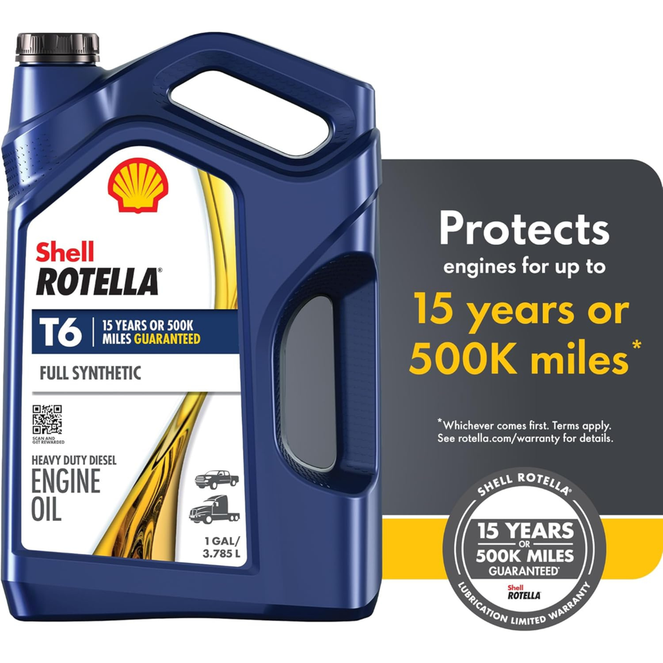 Shell Rotella T6 Full Synthetic 5W-40 Motor Oil, 1 Gal (3 Pack) – Free ...