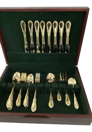 Farberware Gold Breeze Electroplated Flatware w/Box & Serving Pieces 44 ...