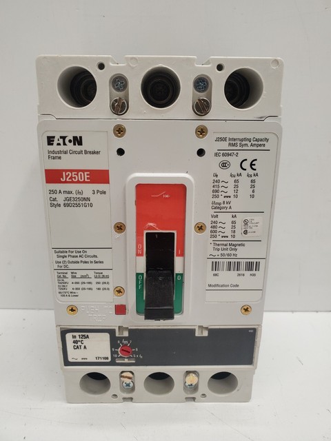 Eaton J250e Industrial Circuit Breaker 250a 3 Pole JGE3250NN for sale ...