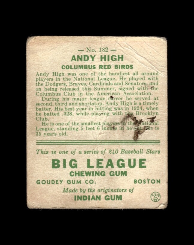 1933 Goudey Set-Break #182 Andy High LOW GRADE (crease) *GMCARDS* | eBay