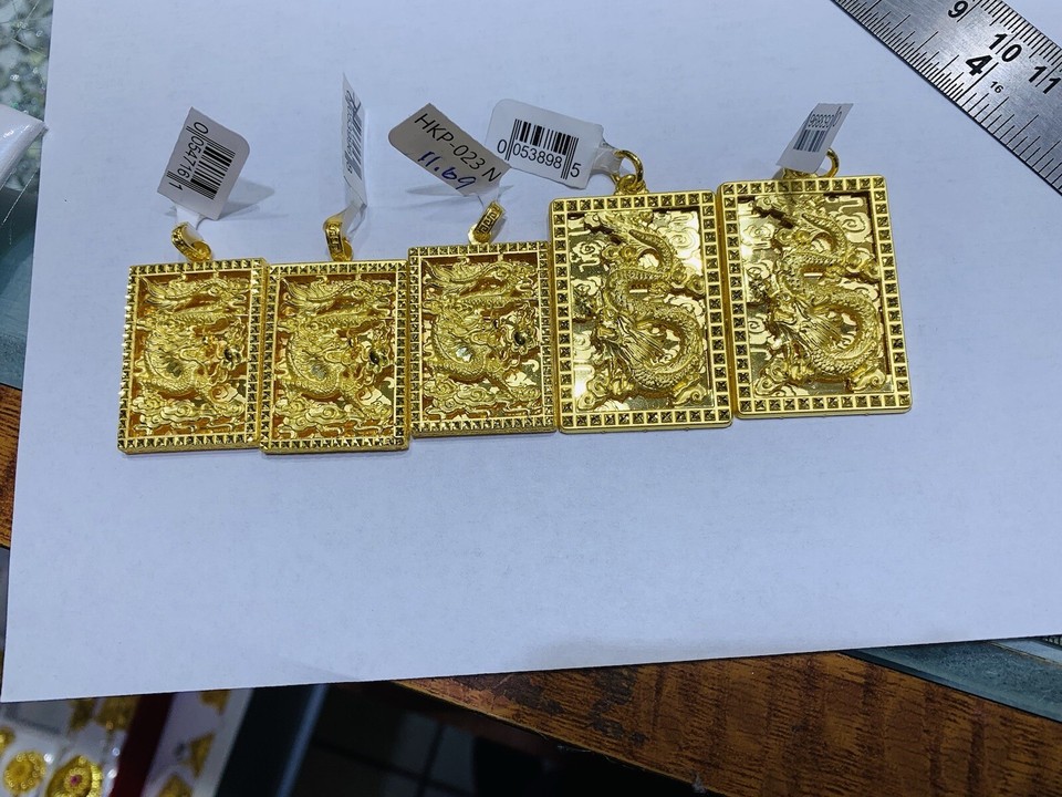 24k Yellow Gold Rectangle Dragon Diamond Cut Pendant 19.97Grams | eBay