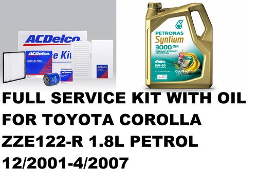 FULL SERVICE KIT WITH OIL FOR TOYOTA COROLLA ZZE122-R 1.8L PETROL 12/ ...