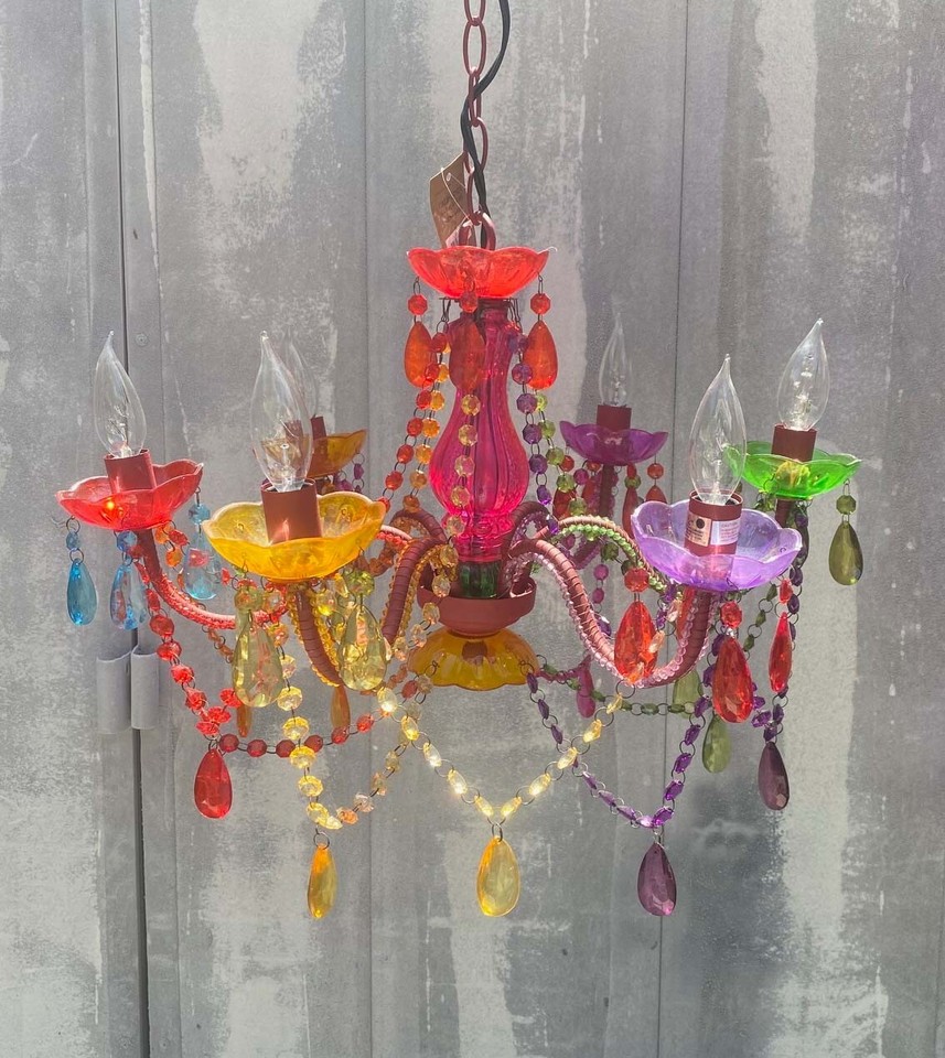 SAMPLE SALE: Metal & Acrylic "Candy" Chandelier 6 Light Colorful ...
