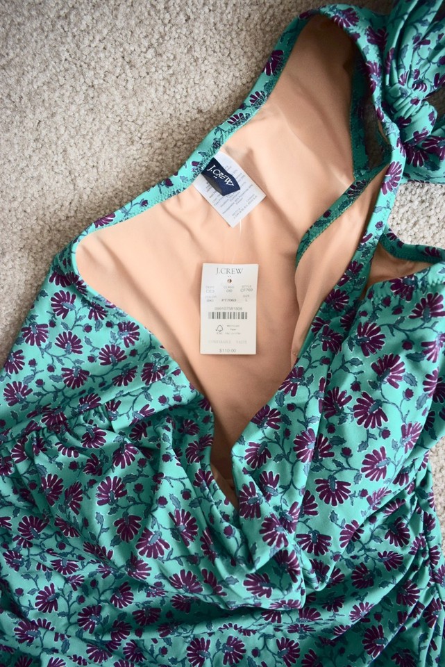 New Womens J Crew Swimsuit Large One Shoulder Green Purple Floral ...