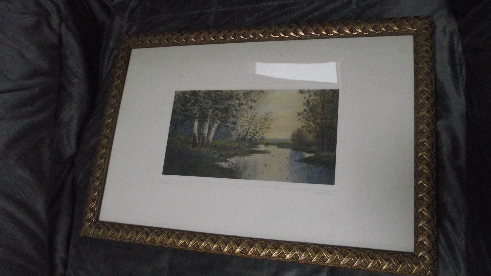 c1910 Birches an original art watercolor gilt framed artist signed by ...