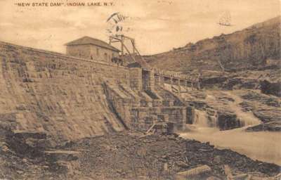 Indian Lake New York New State Dam Birdseye View Antique Postcard ...