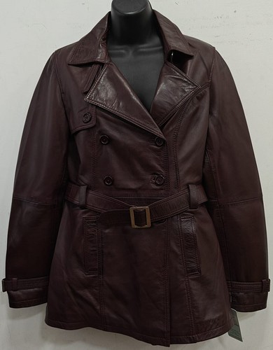 Ladies Cherry Napa Classic Trench Mid Length Designer Leather Jacket ...