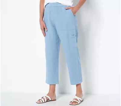 Susan Graver Regular Pure Easy Linen Utility Crop Pant Fade Chambray ...