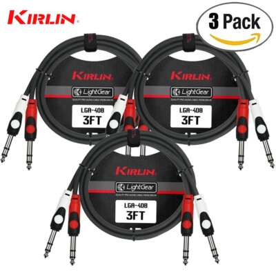 3-PACK Kirlin 3FT Light Gear Dual 1/4" TRS to Same Patch Cable LGA-408 ...