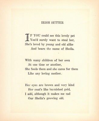 Vintage Irish Setter Poem Poetry Print 1930s Antique Irish Setter Print ...