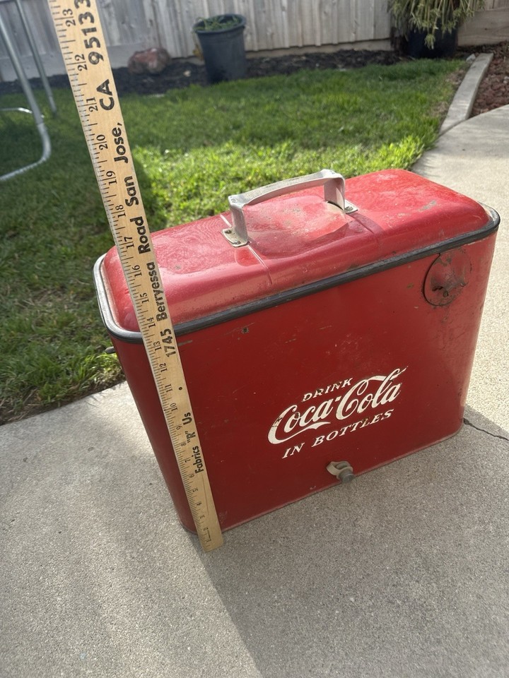 Vintage 1950s Coca Cola Cooler Red Drain Metal Progress Refrigerator KY ...