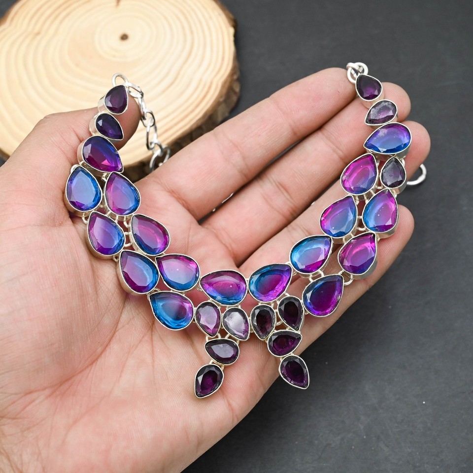 Bi-Color Tourmaline Amethyst 925 Sterling Silver Jewelry Necklace 18 ...