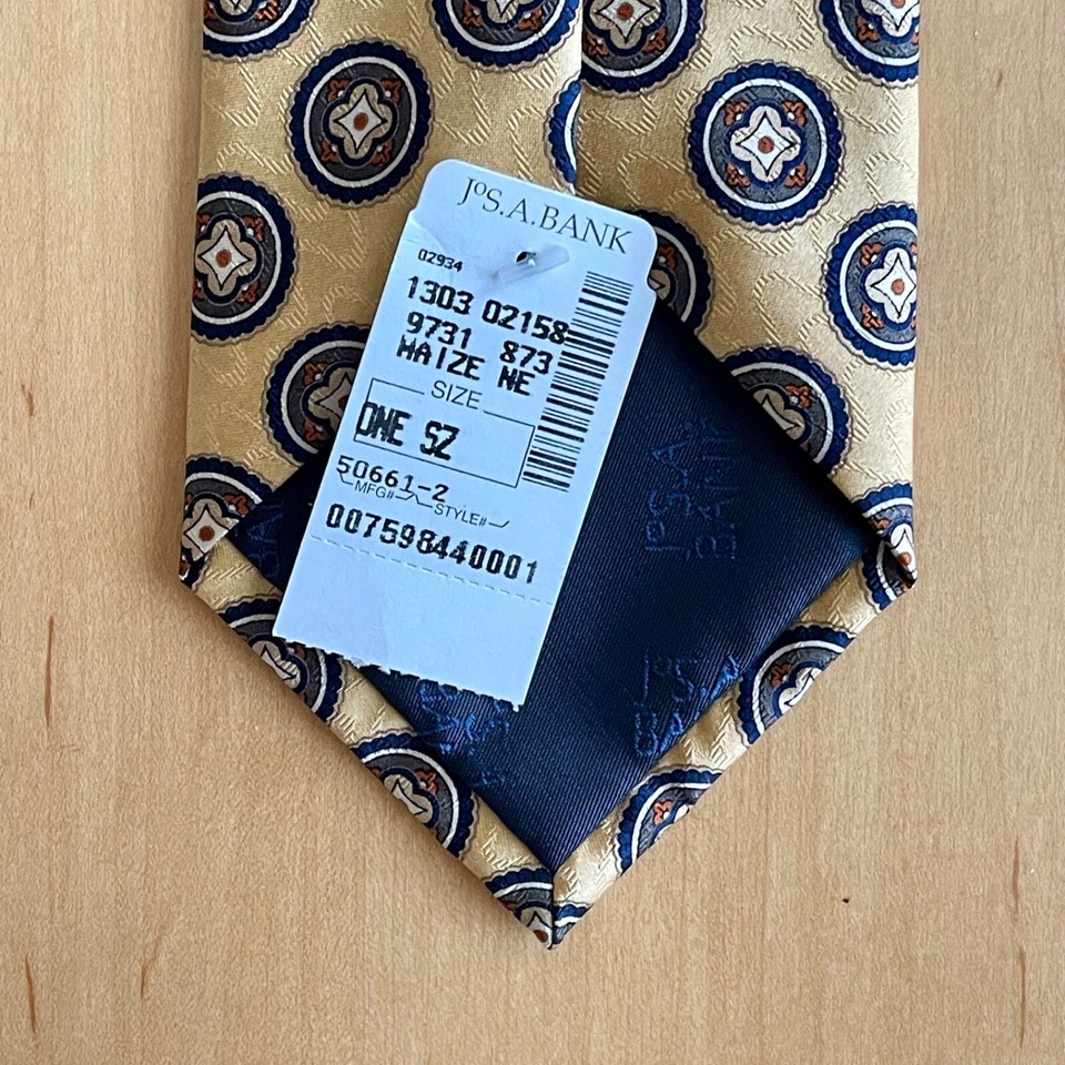 Jos A Bank Executive Collection Silk Necktie Gold Navy Geometric ...