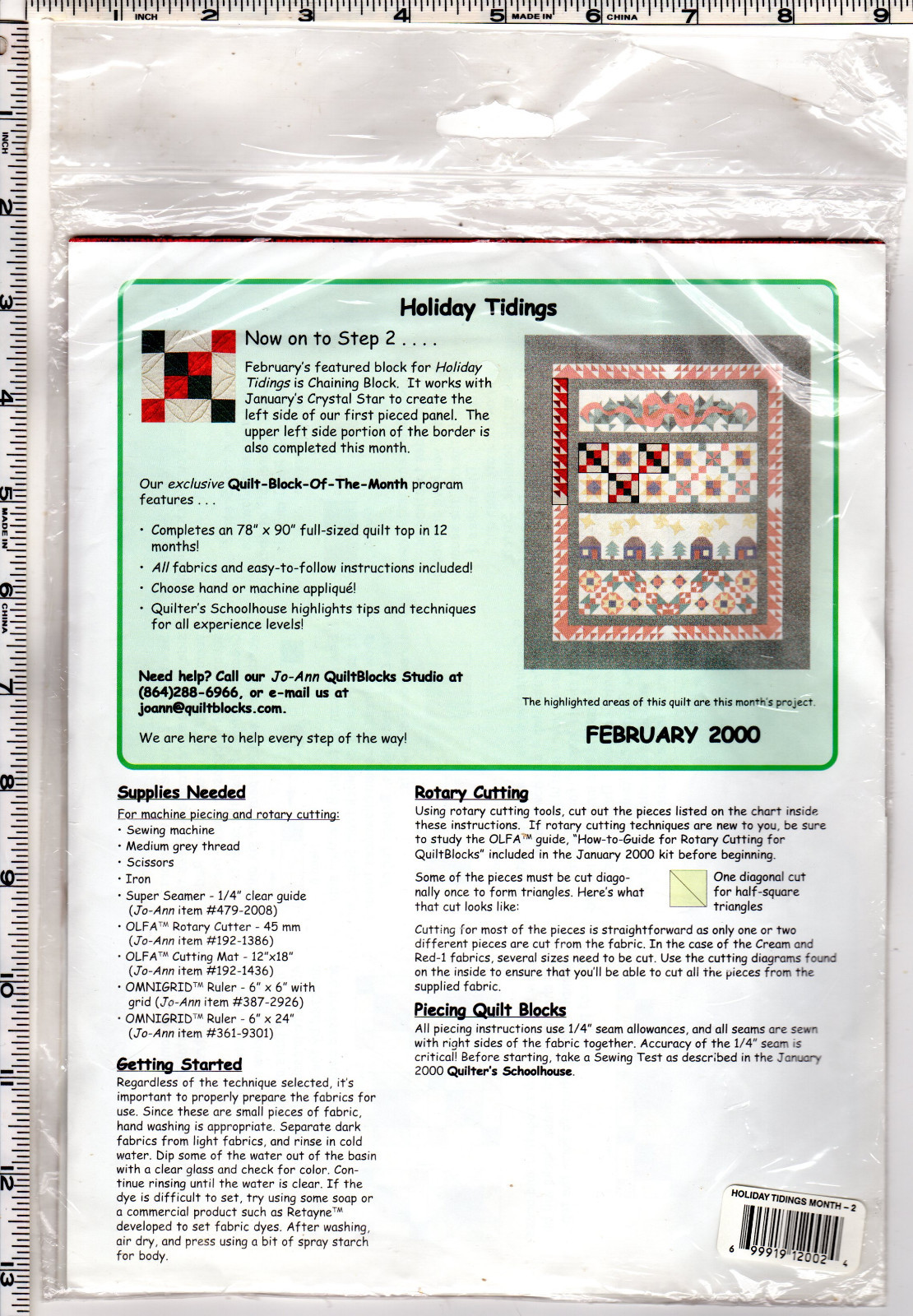 Jo Ann QuiltBlocks Quilt Block of the Month "Holiday Tidings" FEB. 2000 ...