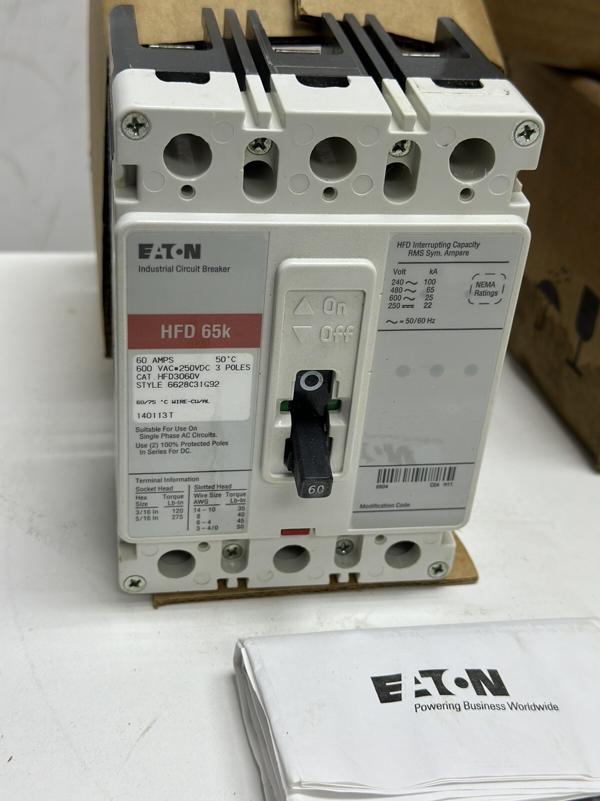 EATON HFD3060V INDUSTRIAL CIRCUIT BREAKER 60 AMPS 3 POLES | eBay