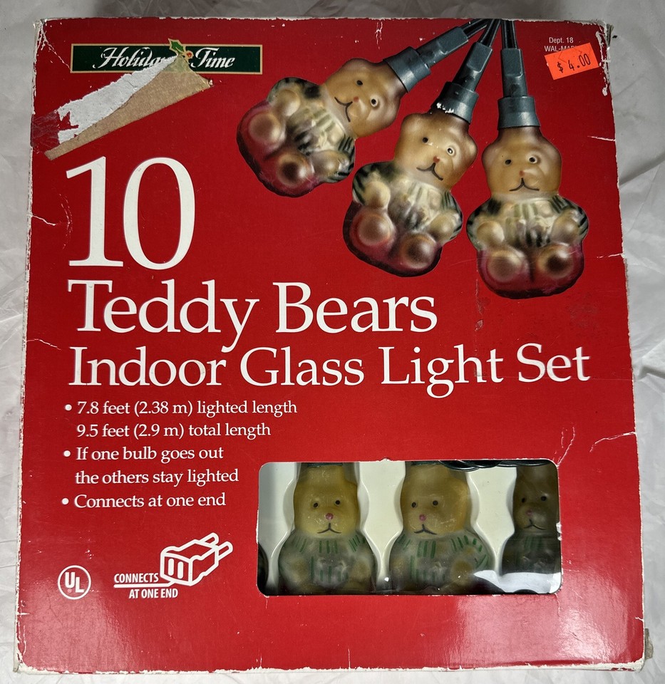 VTG Holiday Time Glass Bulb Blow Mold Teddy Bear String Lights Set of 10 | eBay