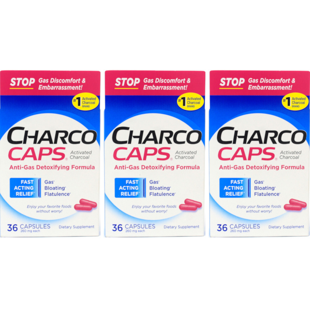 3 Pack Charco Caps Anti Gas Detoxifying Formula 36 Capsules Each | eBay