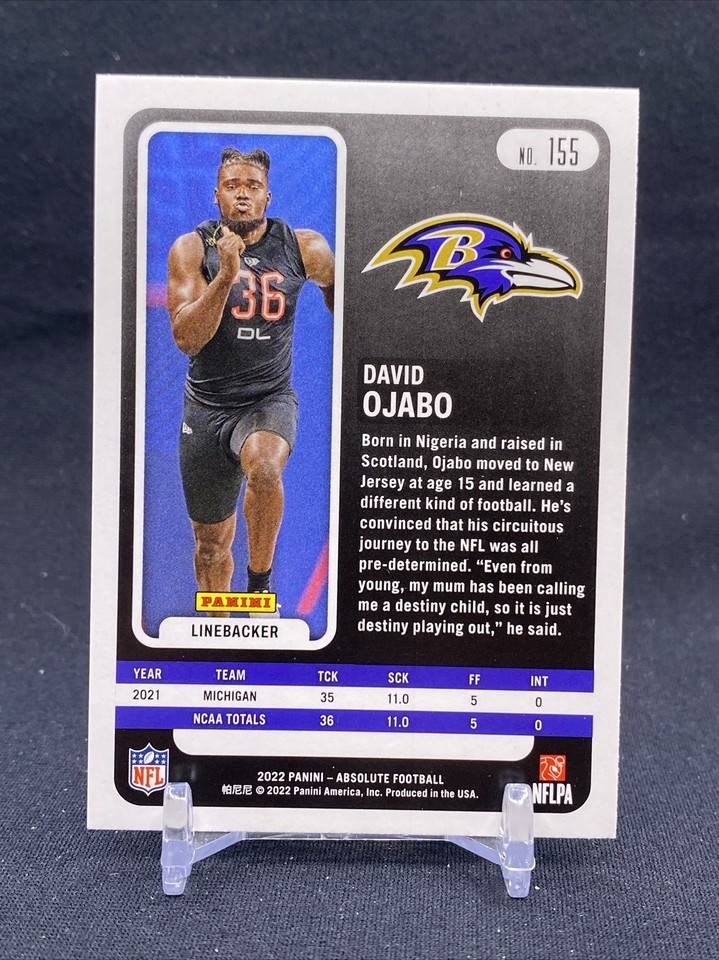 2022 Panini Absolute David Ojabo #155 RC Rookie Card Baltimore Ravens 🚨 ...