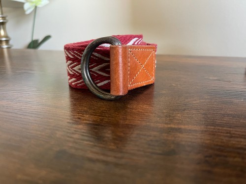 Boho Vintage Woven Fabric Belt Red White Geometric Pattern D-Ring ...